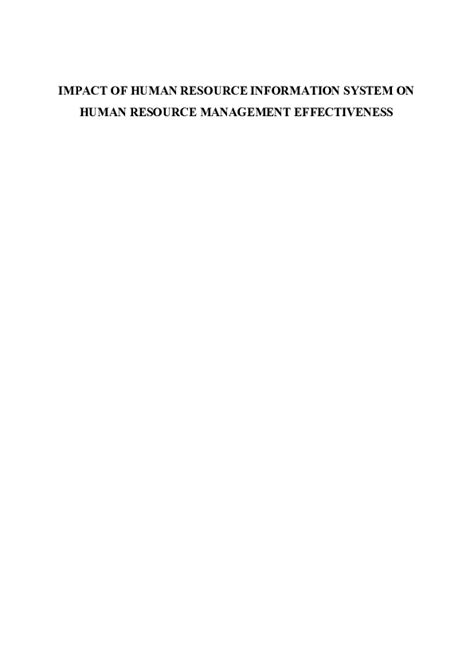Doc Impact Of Human Resource Information System On Human Resource Management Effectiveness