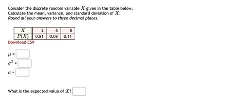 solved consider the discrete random variable x given in the table
