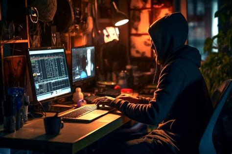 Premium AI Image Generative AI Illustration Of A Mysterious Cybercriminal Hacker Working On A