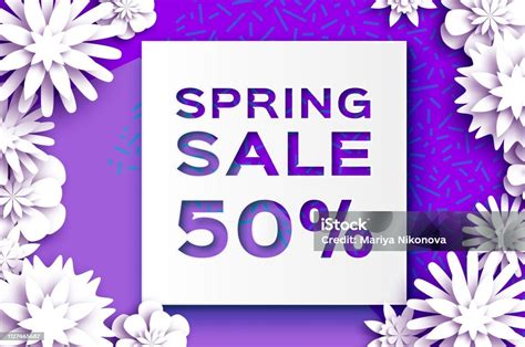 종이 접기 화이트 봄 판매 꽃 배너입니다 종이 꽃 카드를 잘라 봄의 꽃 행복 한 일입니다 8 3 월입니다 텍스트입니다 바이올렛에 계절 휴일입니다 세련 된 장식입니다 봄 판매