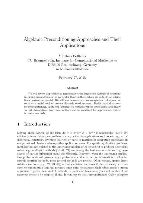 Download Pdf Algebraic Preconditioning Approaches And Their Applications