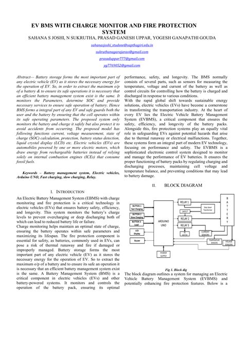 Pdf Ev Bms With Charge Monitor And Fire Protection System