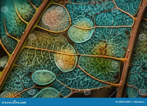 Microscope Slide With Magnified View Of Plant Cells And Their Intricate Structures Stock Image