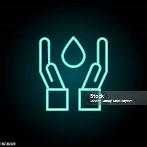 손에서 물 개요 아이콘입니다 네온 스타일 아이콘에 생태의 요소입니다 웹사이트 웹 디자인 모바일 앱 정보 그래픽에 대 한 간단한