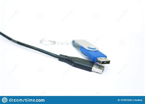 USB Cable And Usb Flash Memory Isolated On The White Background Stock Photo Image Of Portable