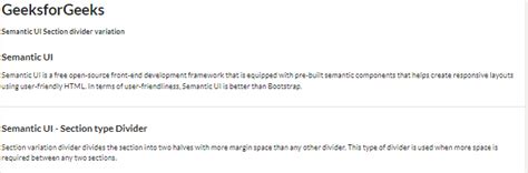 Semantic Ui Divider Variations Section Variant Geeksforgeeks