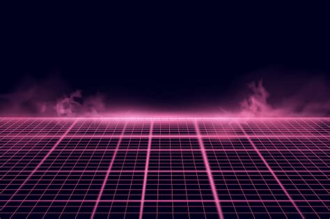 분홍색 연기가 있는 와이어프레임 원근감 그리드 추상적인 배경입니다 벡터 그림 0명에 대한 스톡 벡터 아트 및 기타 이미지 0명 3차원 형태 Led 조명 Istock