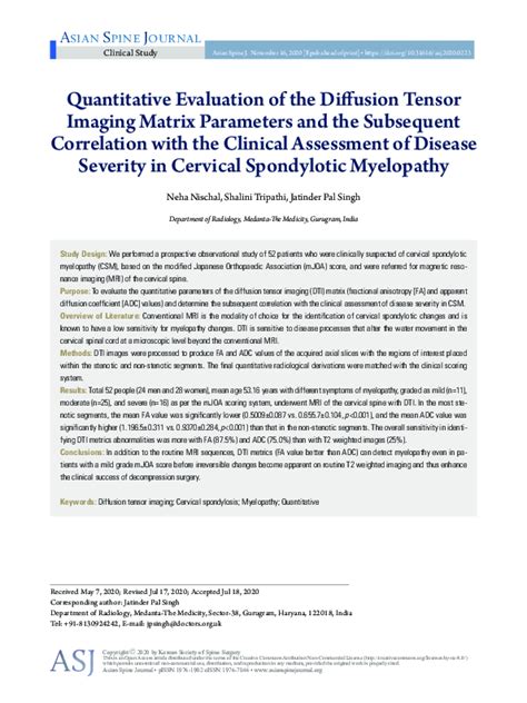 Pdf Quantitative Evaluation Of The Diffusion Tensor Imaging Matrix Parameters And The
