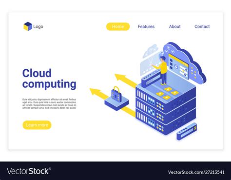Cloud Computing Isometric Landing Page Royalty Free Vector