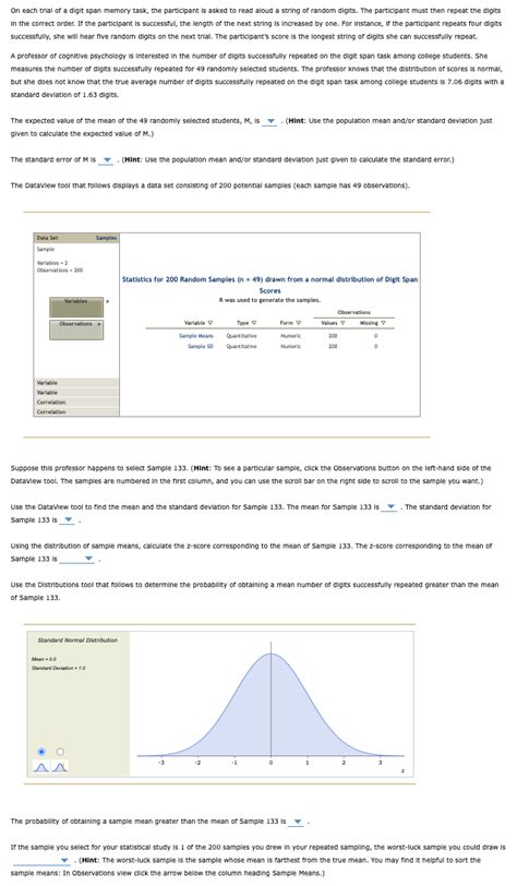 solved on each trial of a digit span memory task the
