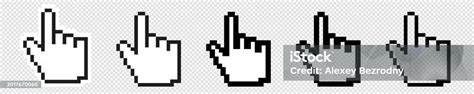 Computer Mouse Hand 8 Bit Pixel Click Cursor Pointer Finger Pixelated Cursor Stock Illustration