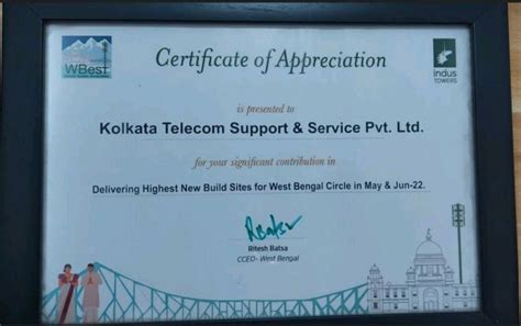 dipak ghosh on linkedin certificate of appreciation from indus tower