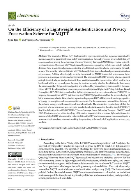 Pdf On The Efficiency Of A Lightweight Authentication And Privacy Preservation Scheme For Mqtt