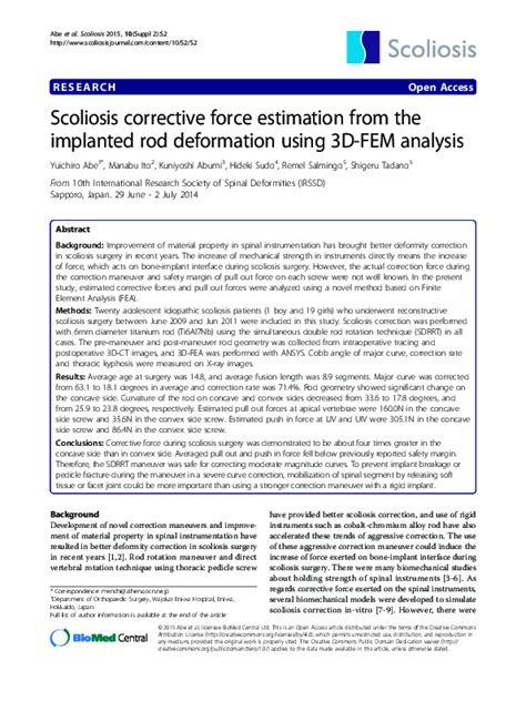Pdf Scoliosis Corrective Force Estimation From The Implanted Rod Deformation Using 3d Fem Analysis
