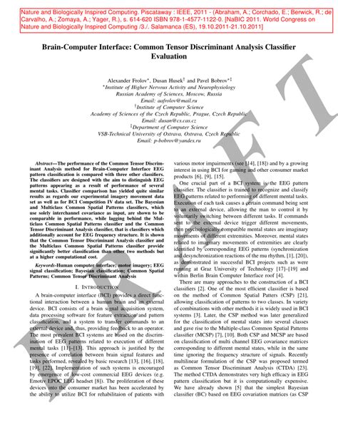 Pdf Brain Computer Interface Common Tensor Discriminant Analysis Classifier Evaluation