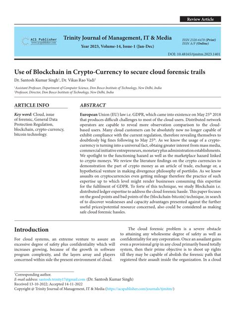 Pdf Use Of Blockchain In Crypto Currency To Secure Cloud Forensic Trails