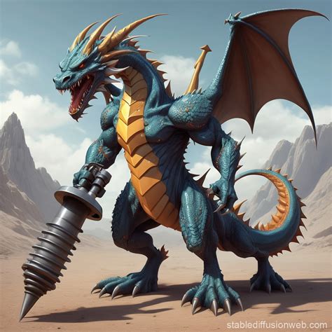 Bipedal Armed Dragon With Drill Stable Diffusion Online
