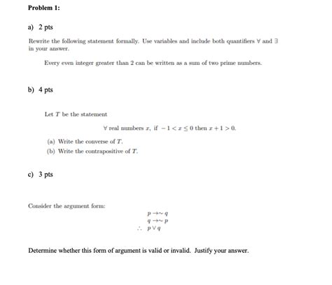 Solved Problem 1a 2ptsrewrite The Following Statement