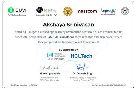 Akshaya Srinivasan On Linkedin 🎉 Thrilled To Announce That I Have Successfully Completed The
