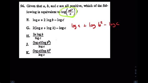 Logarithm Question December 2022 F07 Act Math Youtube