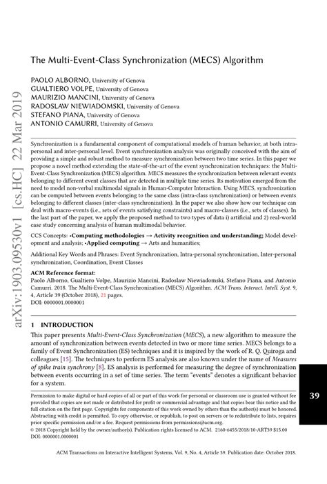 Pdf The Multi Event Class Synchronization Mecs Algorithm