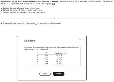 Solved Integrative Expected Return Standard Deviation And