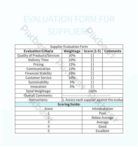 Form For Assessing Supplier Performance Excel Template Free Download