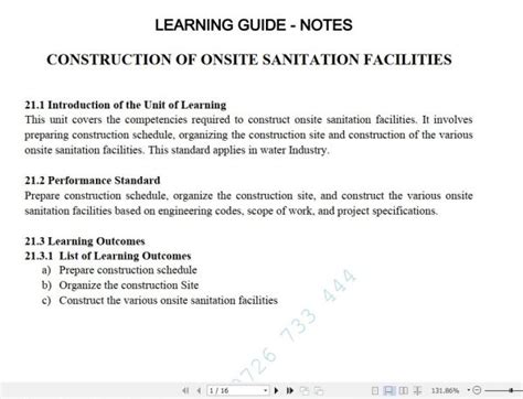 Construction Of Onsite Sanitation Facilities Learning Guide Pdf Notes