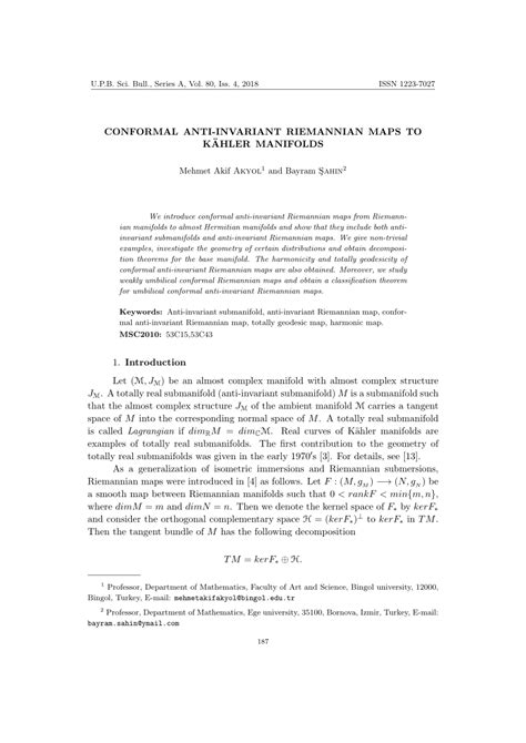 Pdf Conformal Anti Invariant Riemannian Maps To KÄhler Manifolds