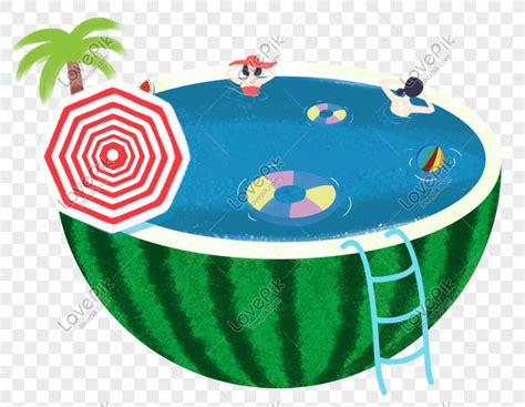 손으로 그린 여름 수박 수영장 요소 Png 일러스트 무료 다운로드 Lovepik