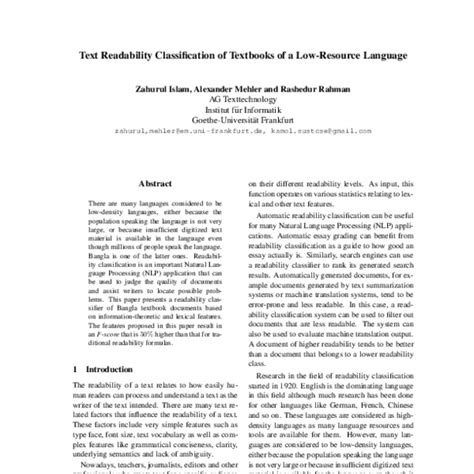 Text Readability Classification Of Textbooks Of A Low Resource Language