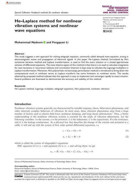 Pdf Helaplace Method For Nonlinear Vibration Systems And Nonlinear Wave Equations
