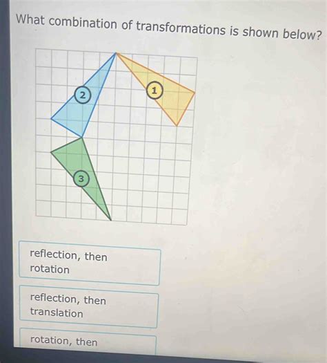 solved what combination of transformations is shown below reflection
