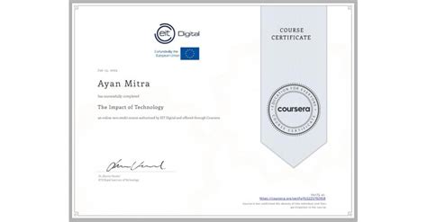 Ayan Mitra On Linkedin Completion Certificate For The Impact Of Technology