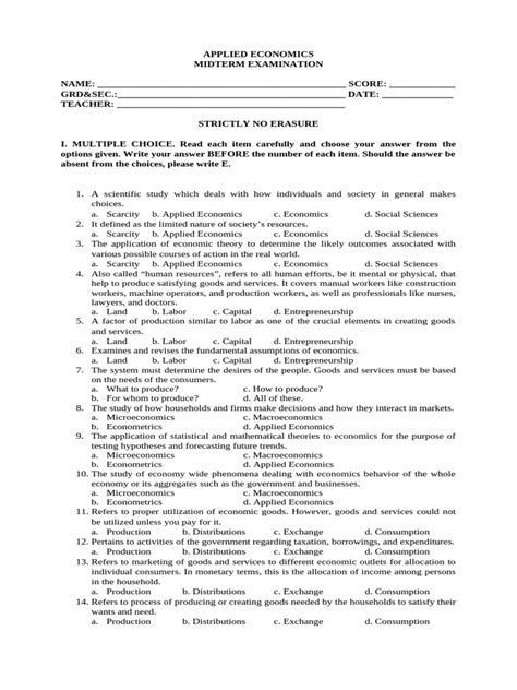 Applied Economicsmidterm Exam Pdf Elasticity Economics Economics