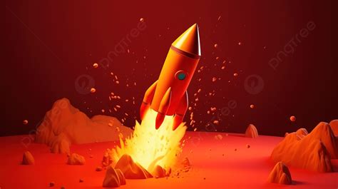 Rocket Rocket Exploding In A Desert Background 3d Illustration Of A Red Cartoon Style Rocket