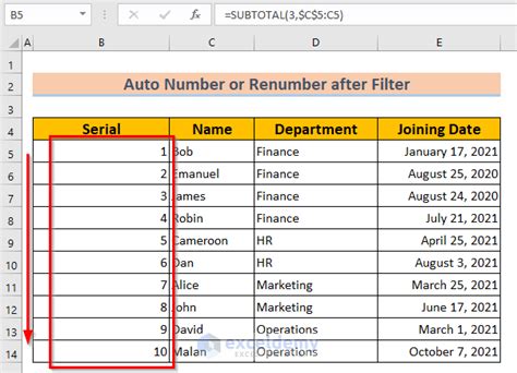 How To Auto Number Or Renumber After Filter In Excel 7 Easy Ways