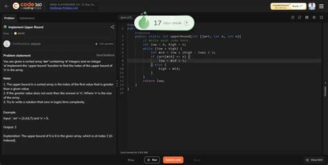 Keshab Kumar On Linkedin Codingninjas Ninjaslayground Day17complete Upperbound Binarysearch