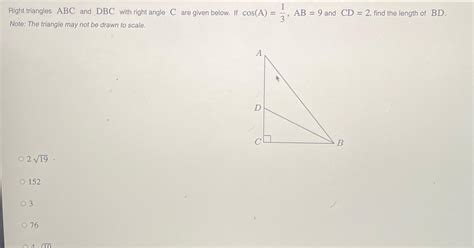 solved right triangles abc and dbc ﻿with right angle c ﻿are