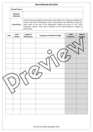 Editable Data Sheets For Rate Duration And Latency Recording Aba Therapy Made By Teachers