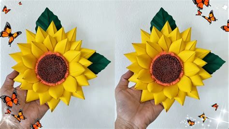 🌻how To Make An Easy Paper Sunflower วิธีทำดอกทานตะวันกระดาษอย่างง่าย Diy Crafts ดอกไม้