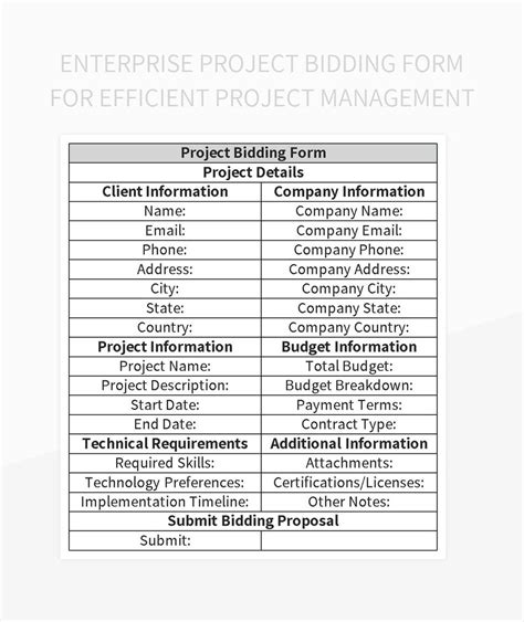 Enterprise Project Bidding Form For Efficient Project Management Excel Template And Google