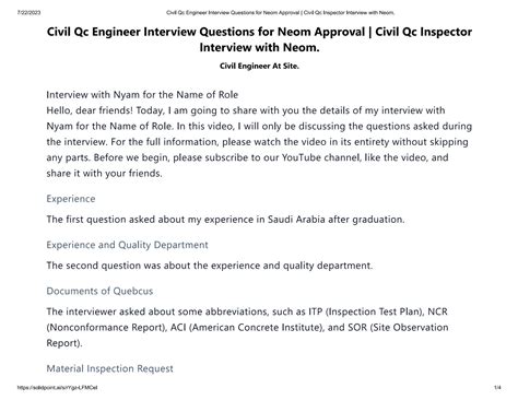 Solution Civil Qc Engineer Interview Questions For Neom Approval
