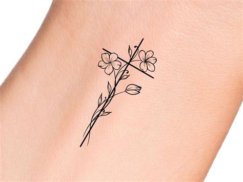 Floral Cross Temporary Tattoo Religious Tattoo Etsy