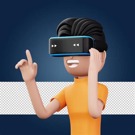 Heureux Homme Utilisant Un Casque De Réalité Virtuelle Personnage De