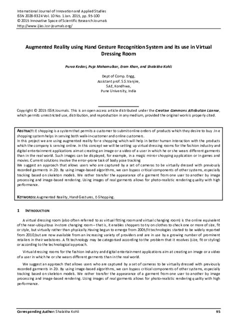 Pdf Augmented Reality Using Hand Gesture Recognition System And Its Use In Virtual Dressing Room
