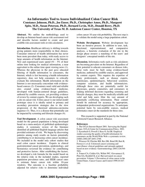 Pdf An Informatics Tool To Assess Colon Cancer Risk