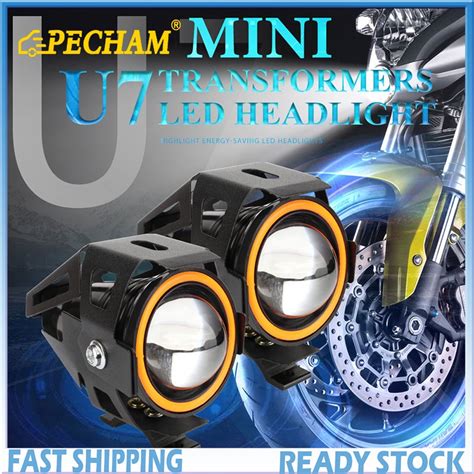 Led Motorcycle Headlight With Angel Eyes Halo Ring White U7 Mini Led