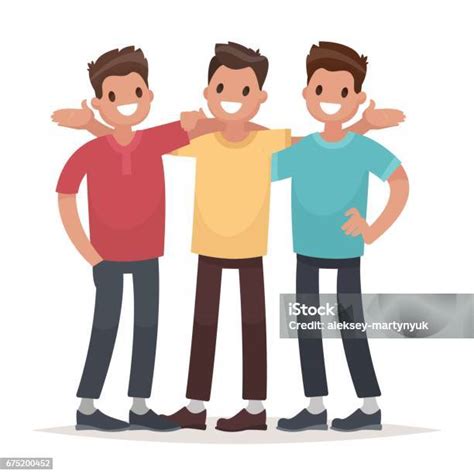 최고의 친구 수용 남자는 회의에 기 뻐 합니다 평면 스타일에서 벡터 일러스트 레이 션 다민족 그룹에 대한 스톡 벡터 아트 및 기타 이미지 다민족 그룹 디자인 모던