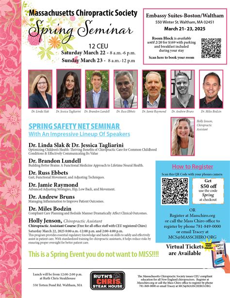 Spring Safety Net Seminar 12 CEUs And More Available Massachusetts Chiropractic Society Inc